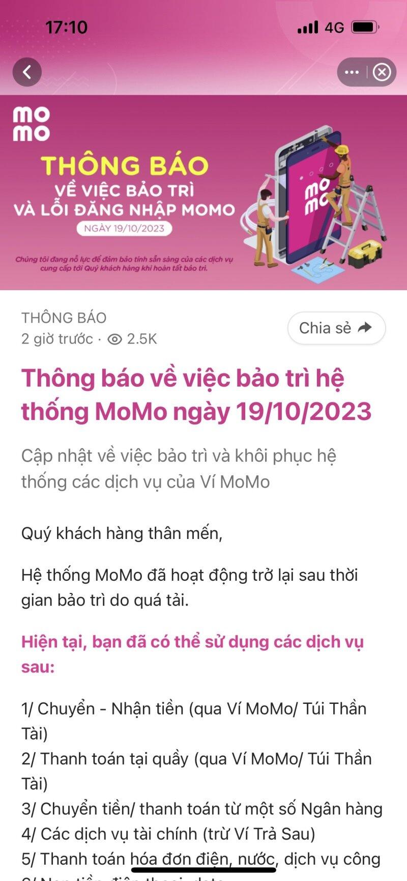 Ví điện tử lớn nhất Việt Nam MoMo bị trục trặc do bảo trì hệ thống - Tin tức - MobileReview